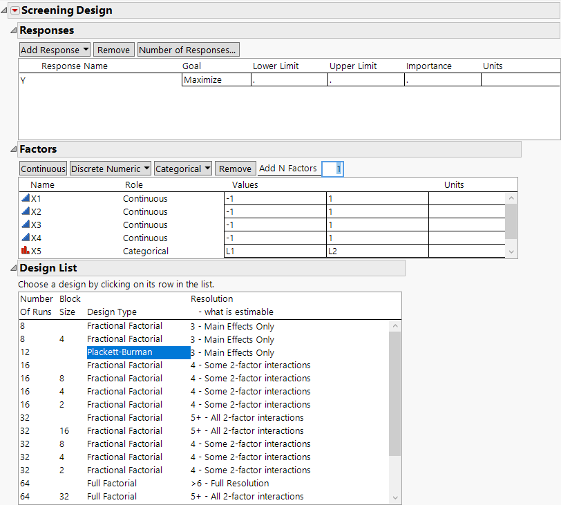 Example of a Definitive Screening Design Compared with a Plackett ...